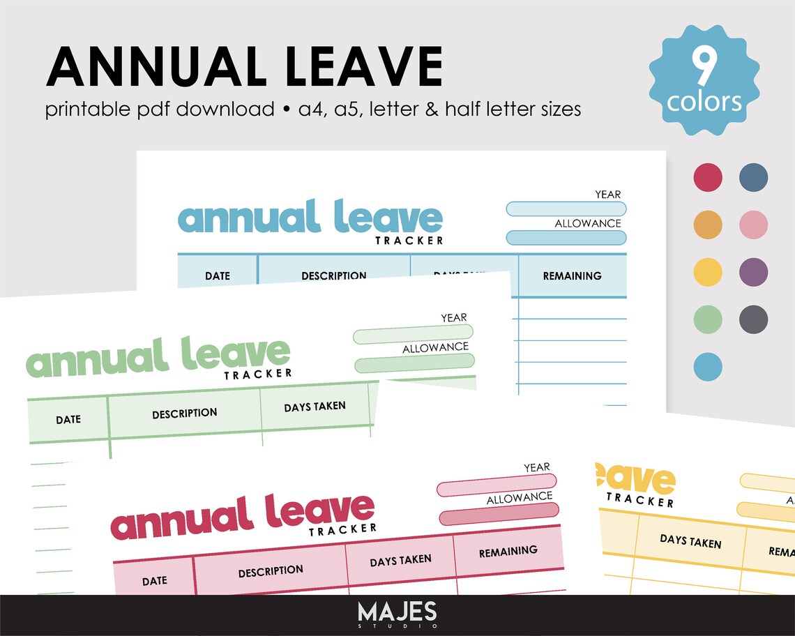 Annual Leave List Annual Leave Log Printable Days Off Work - Etsy