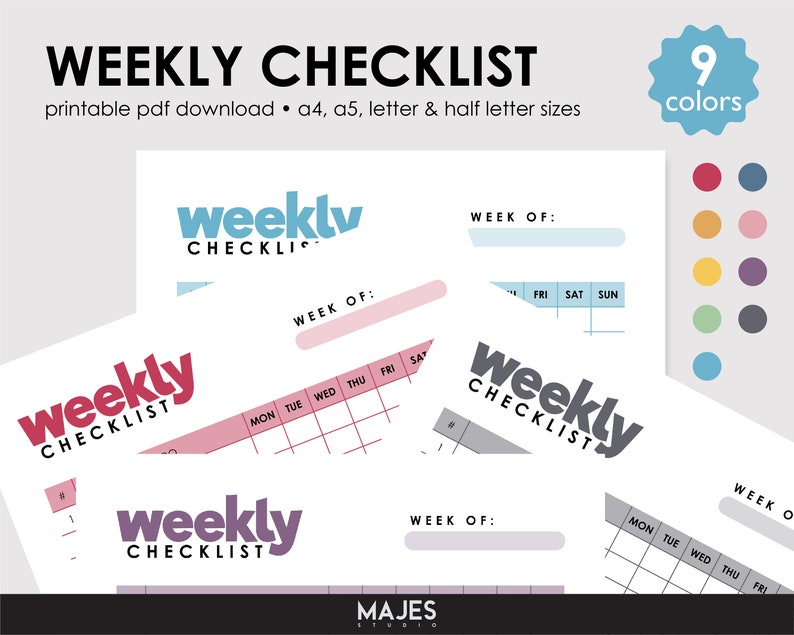 Weekly Checklist Printable Pdf Goal Tracker Daily Habit - Etsy
