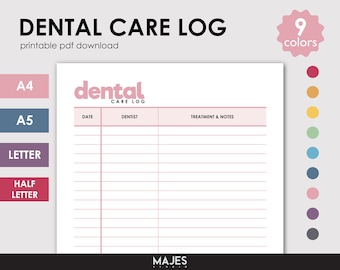 Dental Health Log, Dental Care Log, Dentist Checkup Log, Dental Care ...