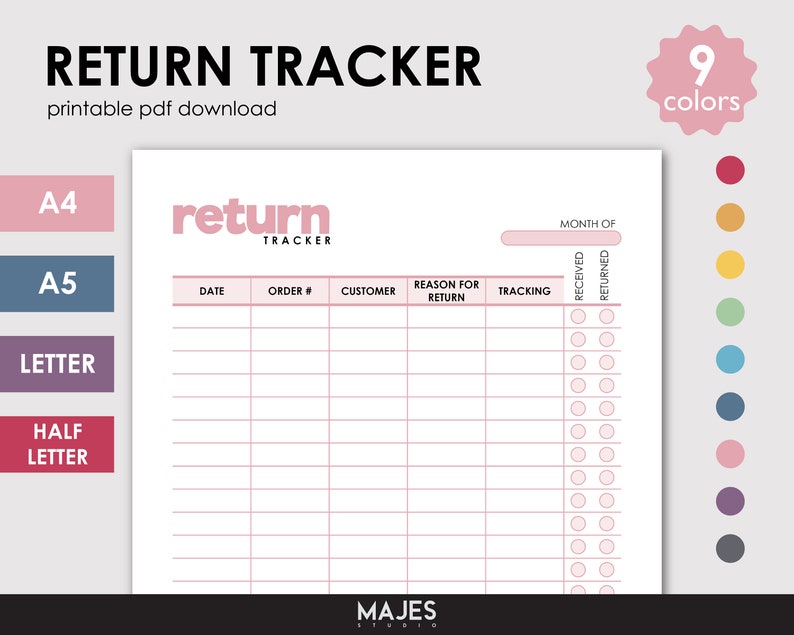 Returns Tracker, Printable Fillable, Return Sheet, Shipping Trcker, Returns Log, Amazon Ebay ...