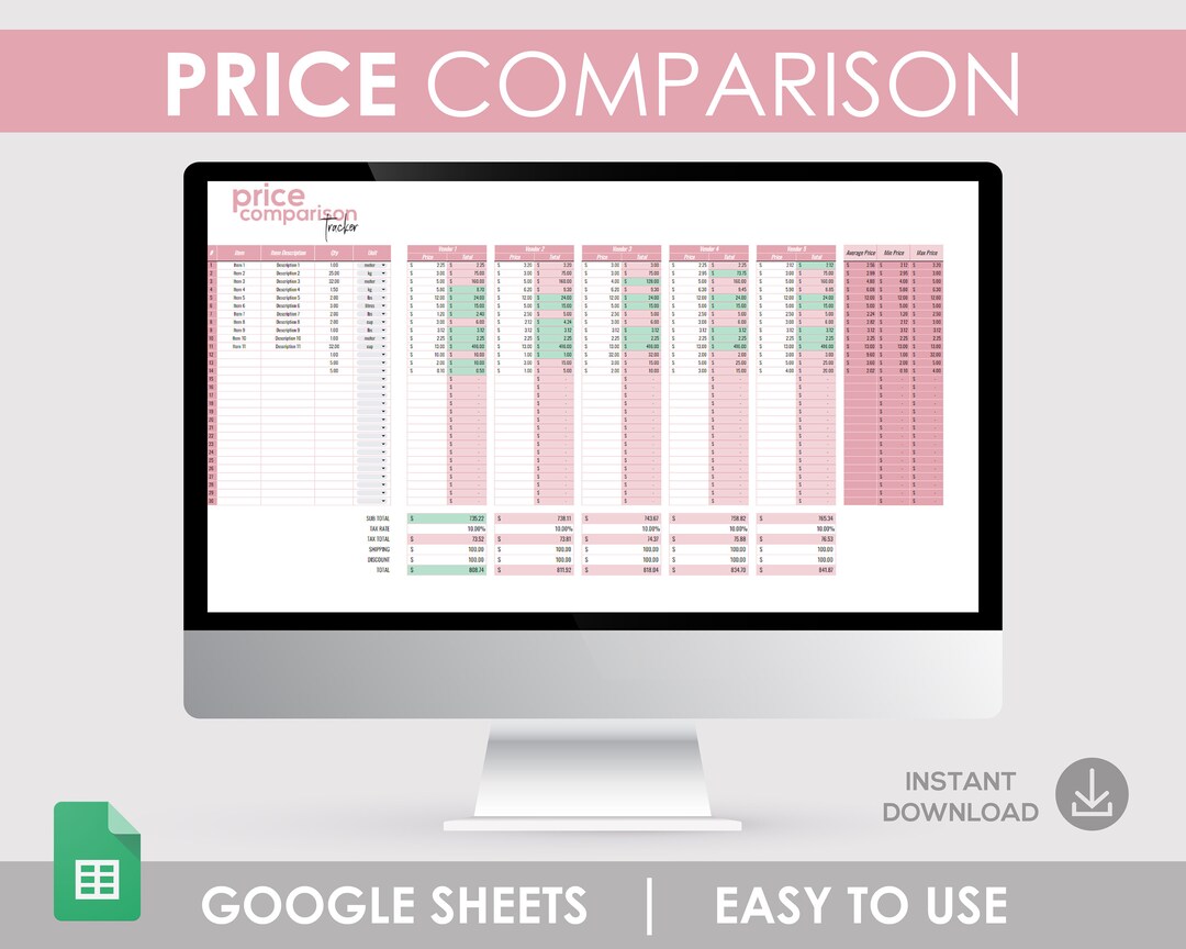 Price Comparison Tracker, Google Sheets Template (digital Download) - Etsy