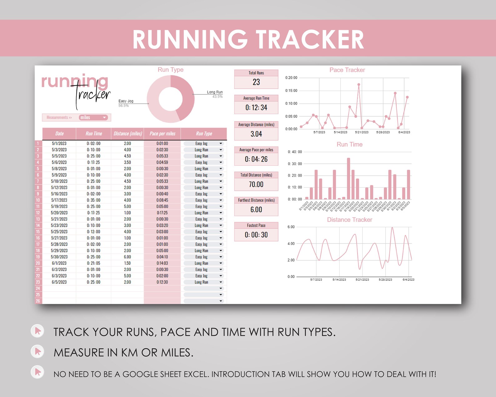 Running Log Sheet: Distance & Speed Tracker Google Sheet (digital ...