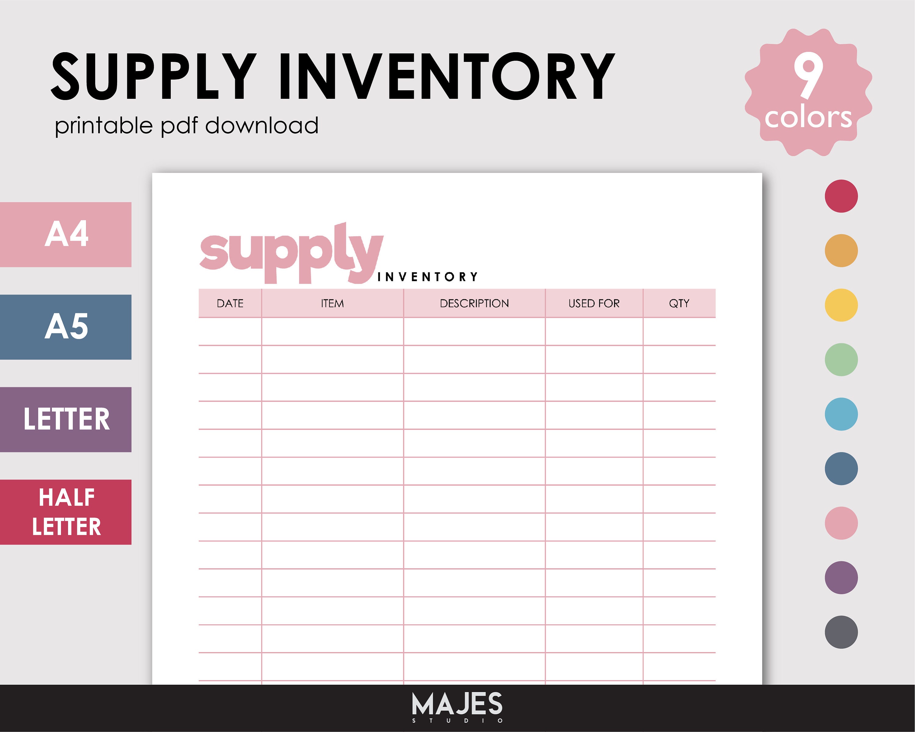 Supply Inventory Inventory Sheet PDF Download A4 Download - Etsy