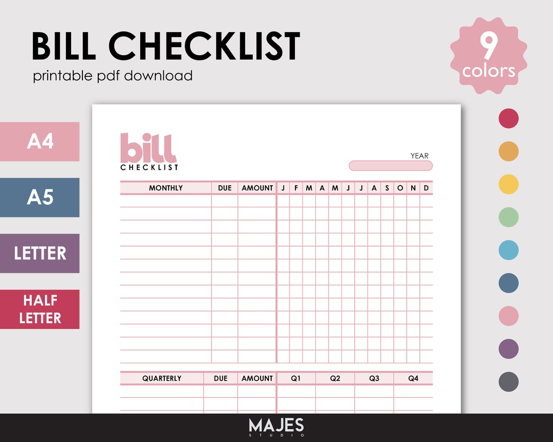 Bill Tracker, Payment Tracker, Yearly Bill Planner, Money Tracker ...