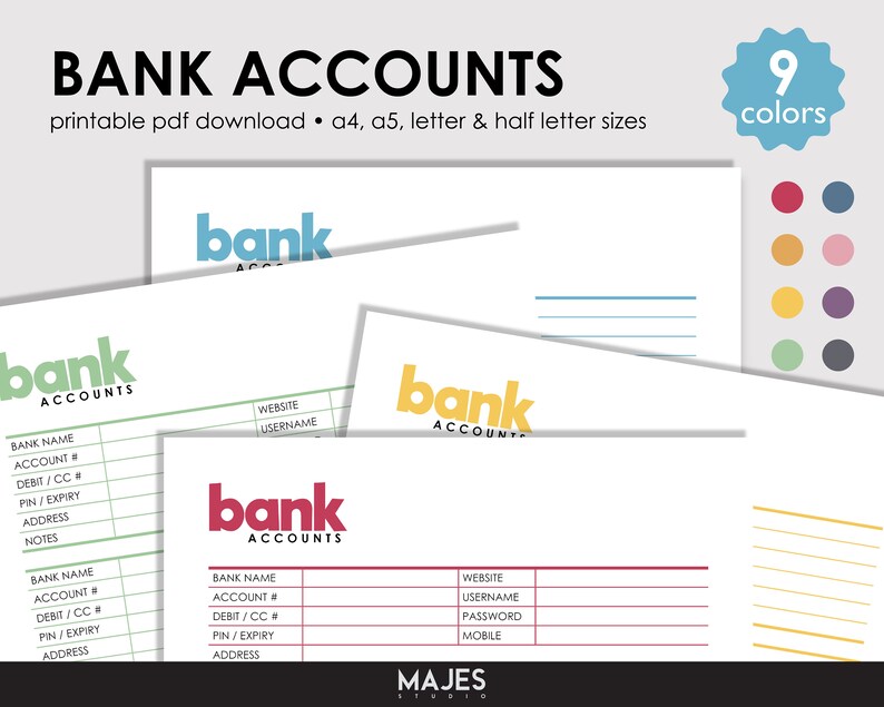 Bank Account Tracker Account Tracker Credit Card Tracker - Etsy