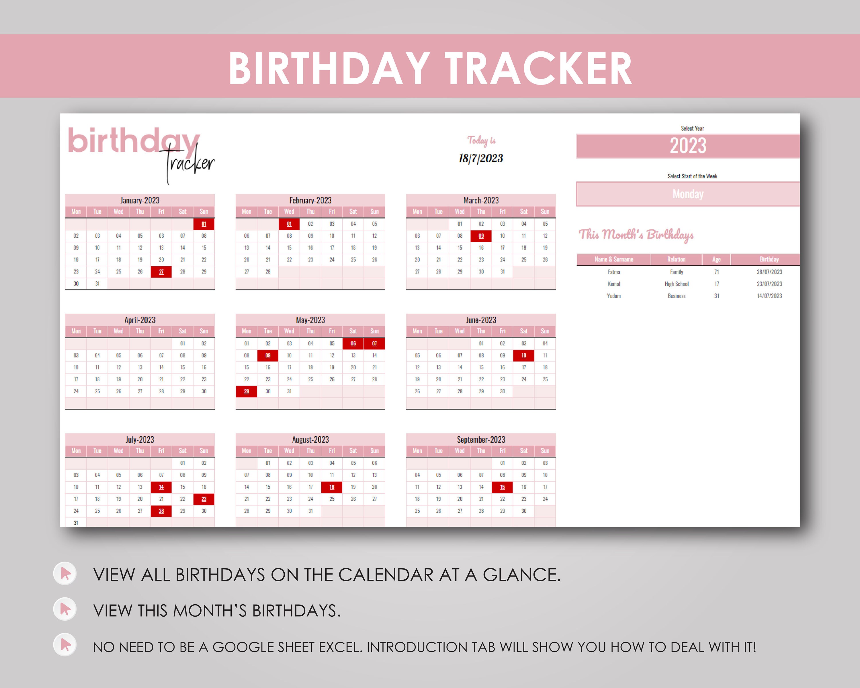 Birthday Tracking, Google Sheets Tracker, Event Management, Date ...