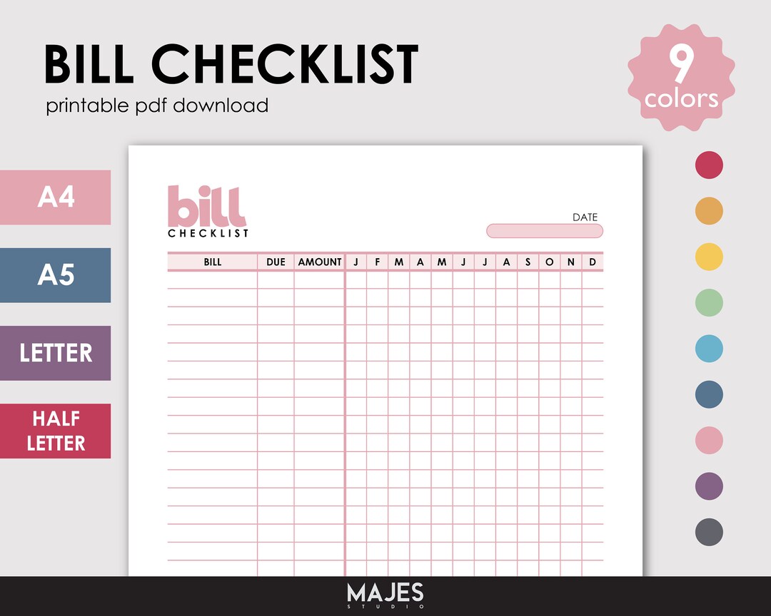 Bill Checklist PDF, Bill Payment Log, Bill Log Checklist Bill Planner ...
