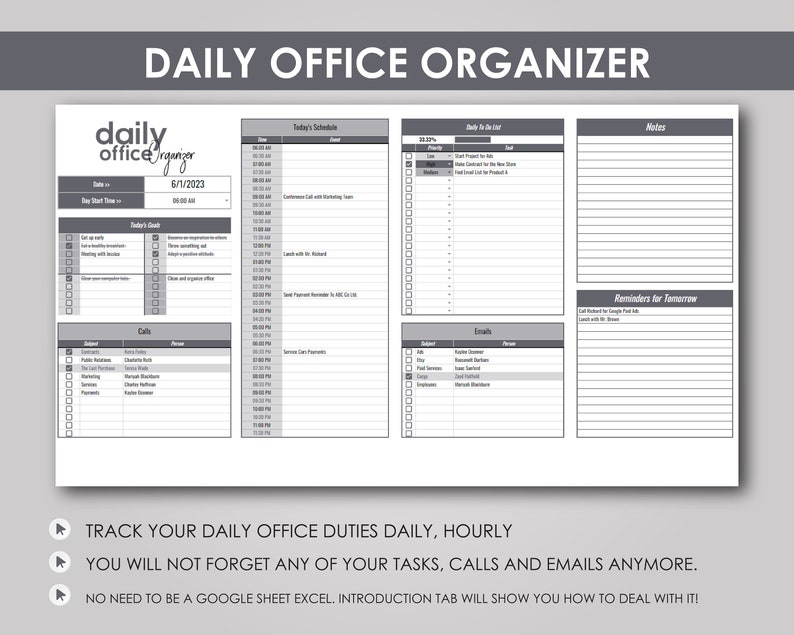 Daily Work Planner, Office Planner, Work to Do Checklist, Employee ...