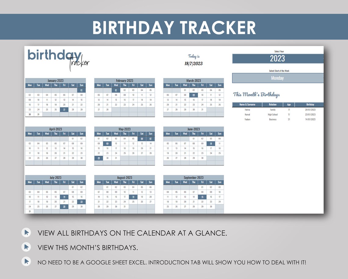 Birthday Reminders Google Sheet Tracker Event Calendar - Etsy
