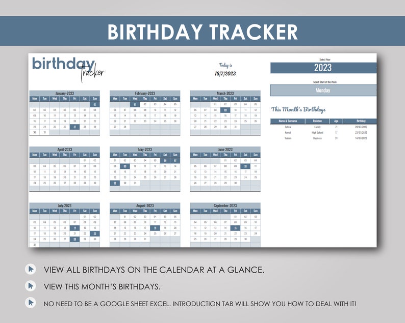 Birthday Reminders Google Sheet Tracker Event Calendar - Etsy
