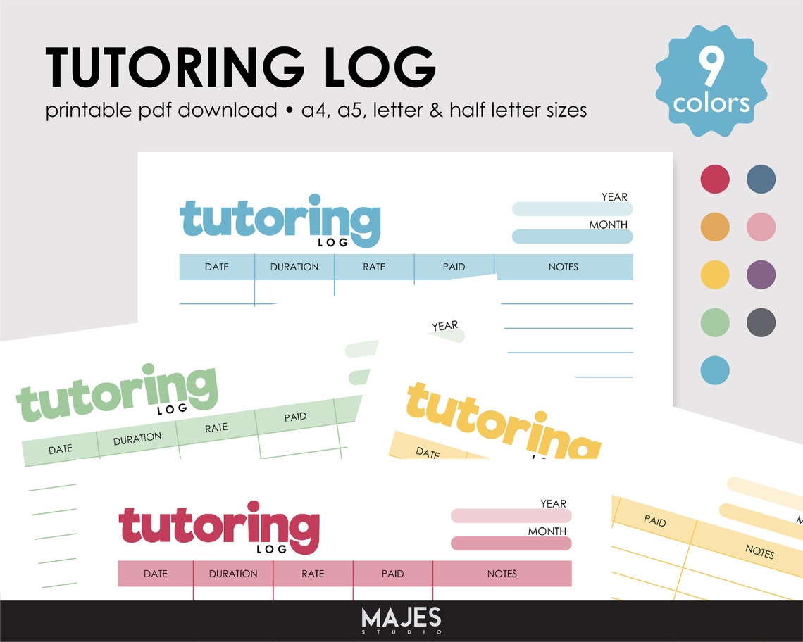 Tutoring Log Printable Hours Log Tutoring Income Tutoring - Etsy