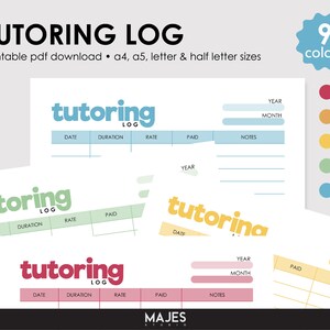 Tutoring Log, Printable Hours Log, Tutoring Income, Tutoring Session ...