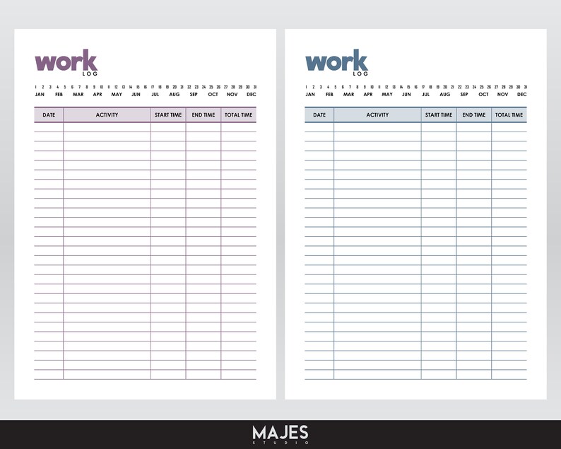 Work Time Log Employee Time Sheet Time Tracker Work Log - Etsy