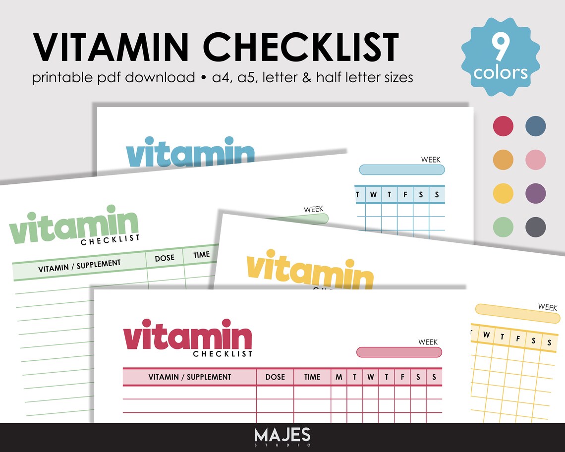 Vitamin Checklist Supplement Tracker Fitness Planner Health - Etsy