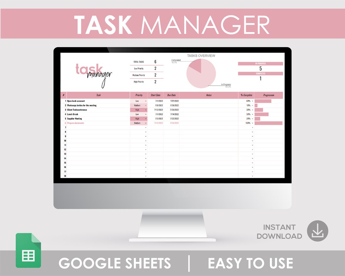 Task Manager Google Sheets Daily Schedule Daily Work - Etsy
