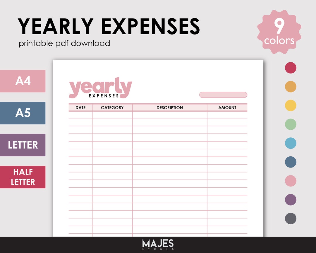 Yearly Expenses, Expense Tracker, Planner Printable, Yearly Planner ...
