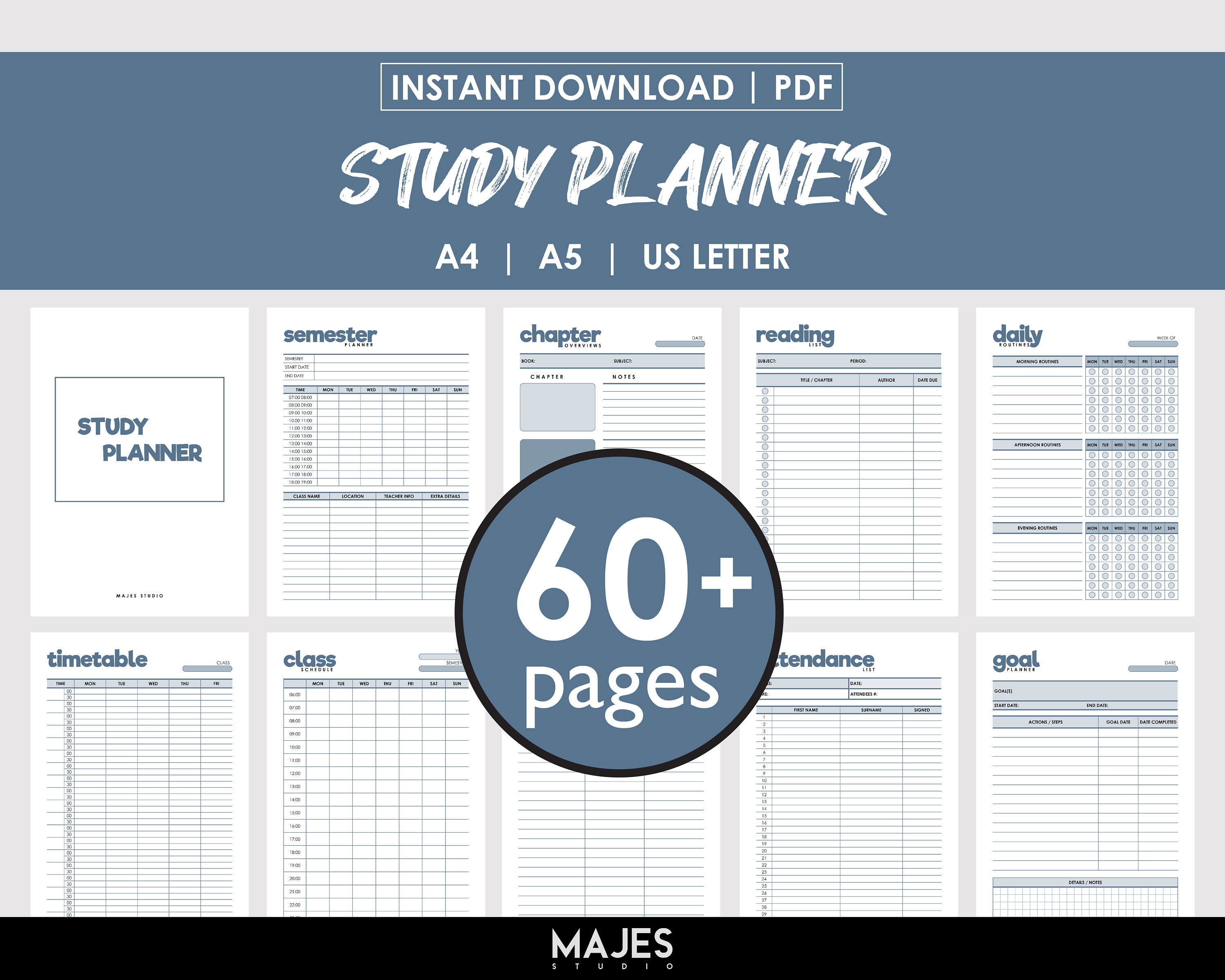 Study Planner Pdf, Printable Planner, Academic Organizer, Student ...