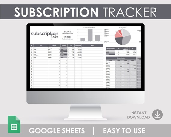 Subscription Tracker Bill Tracker Bill Log Bill Pay - Etsy