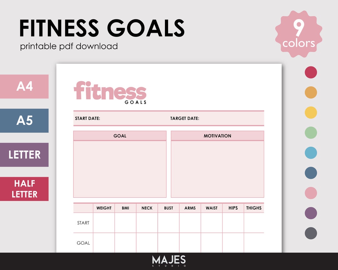 Fitness Goal Tracker, Measurement Tracker, Wellness Planner, Fitness ...