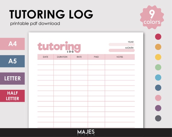Tutoring Log Printable Hours Log Tutoring Income Tutoring - Etsy Australia