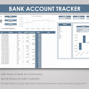 Bank Account Tracker: Google Sheet Finance Organizer | Expense ...