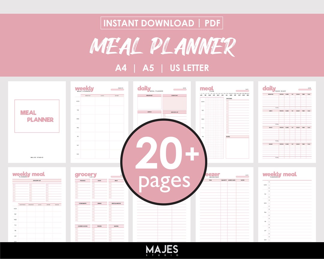 Meal Planner Bundle, Calorie Counter, Daily Food Journal, Weekly Food ...