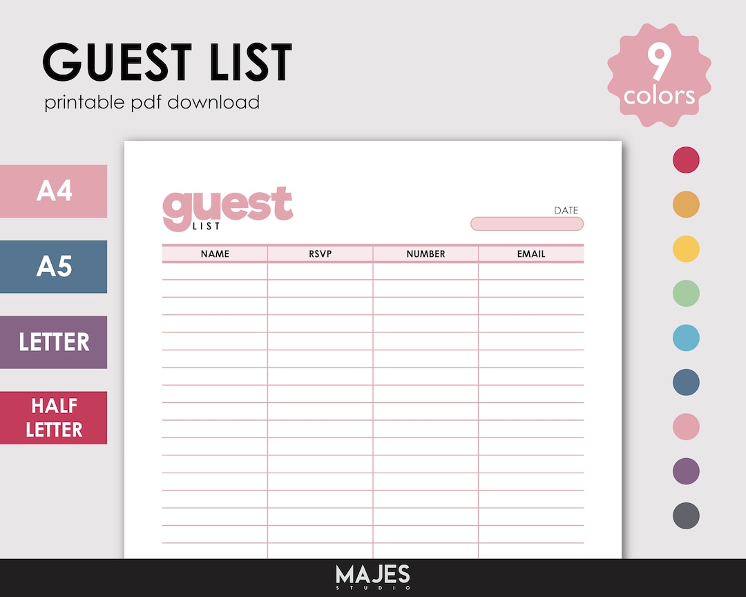 Guest List PDF, Wedding Guest Tracker, Guest Management, Attendee ...