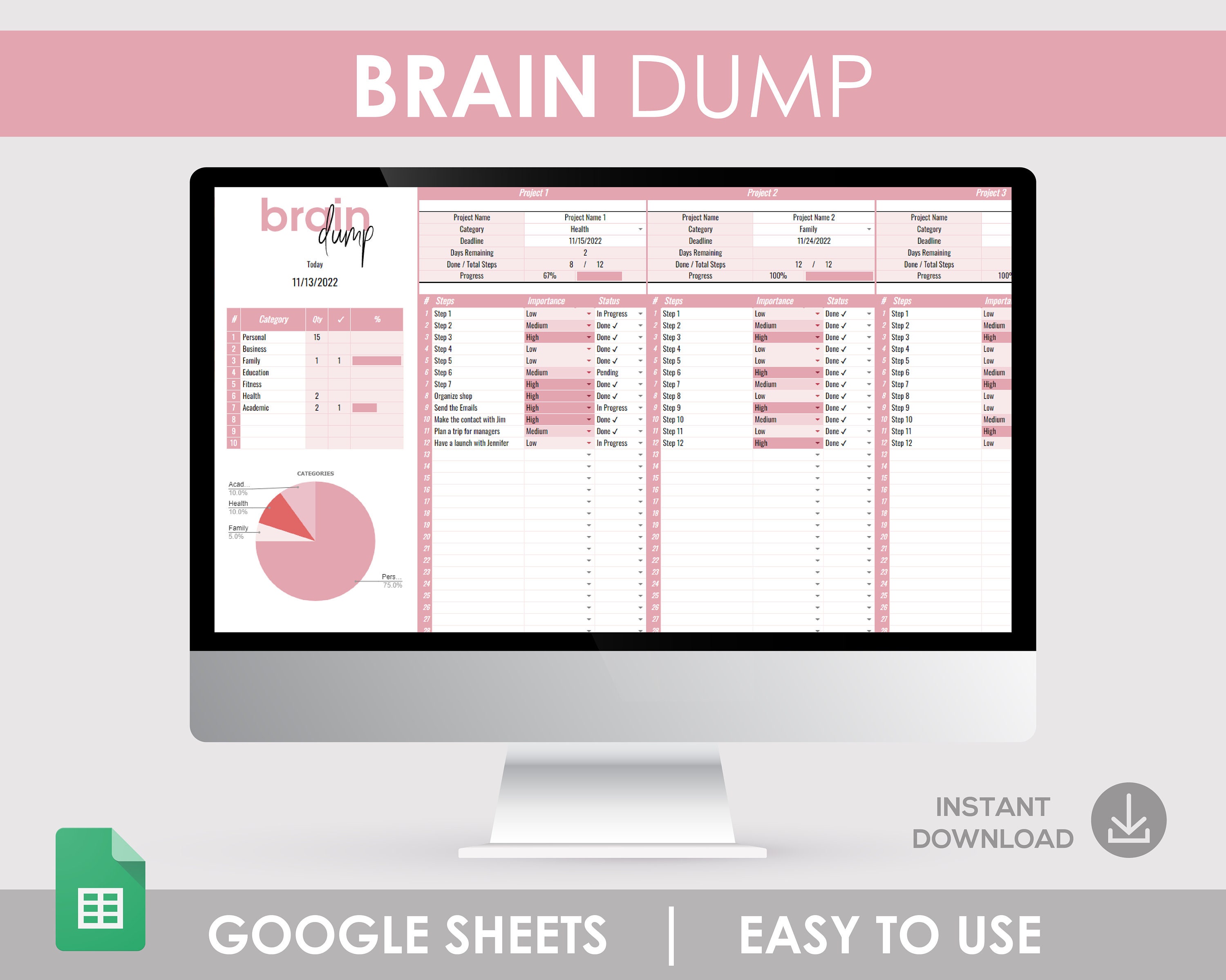 Brain Dump Planner, Daily to Do List, to Do List Template, Productivity ...