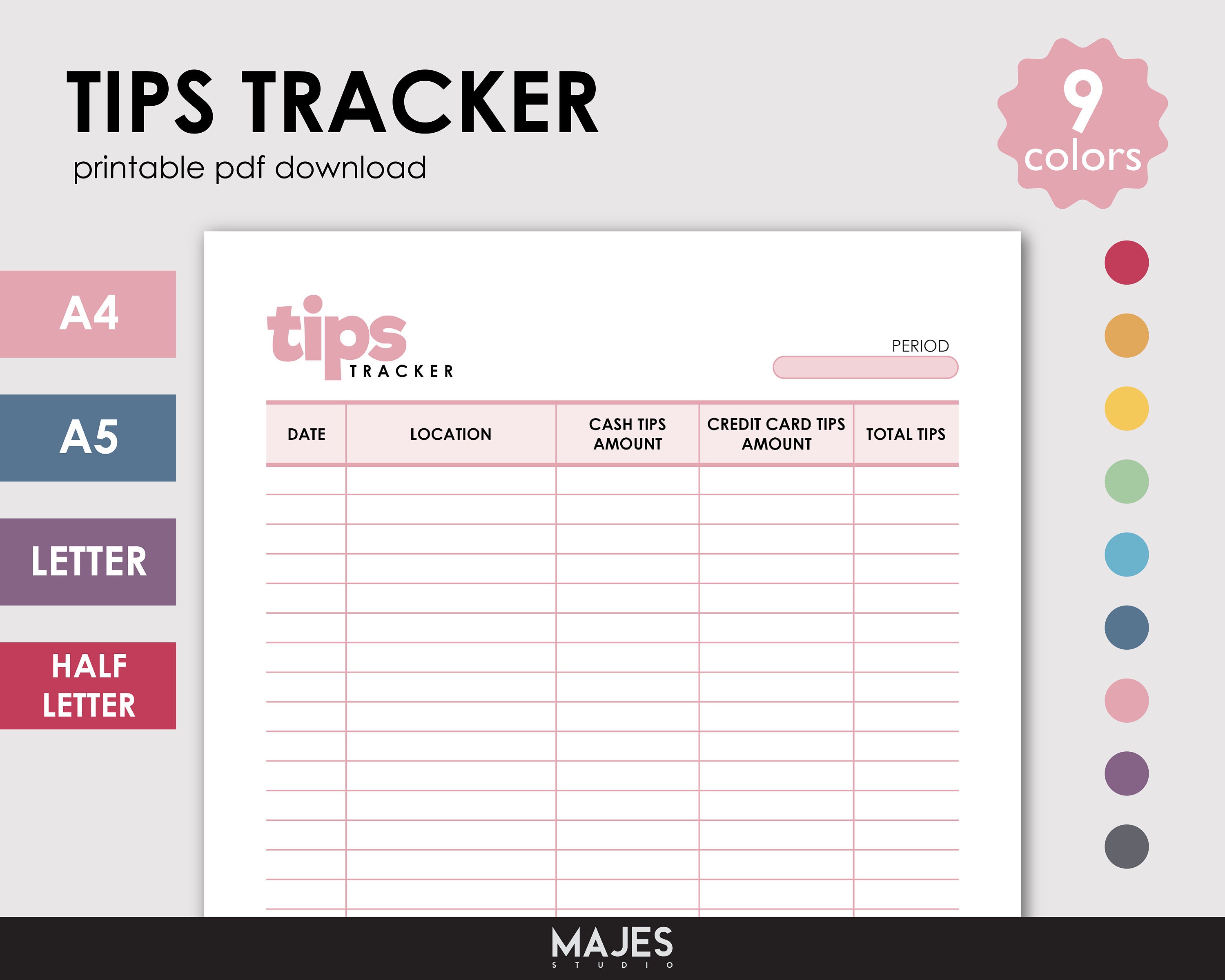 Tip Tracker, Credit Tips Tracker, Tips Tracking Sheet, Tips Income ...