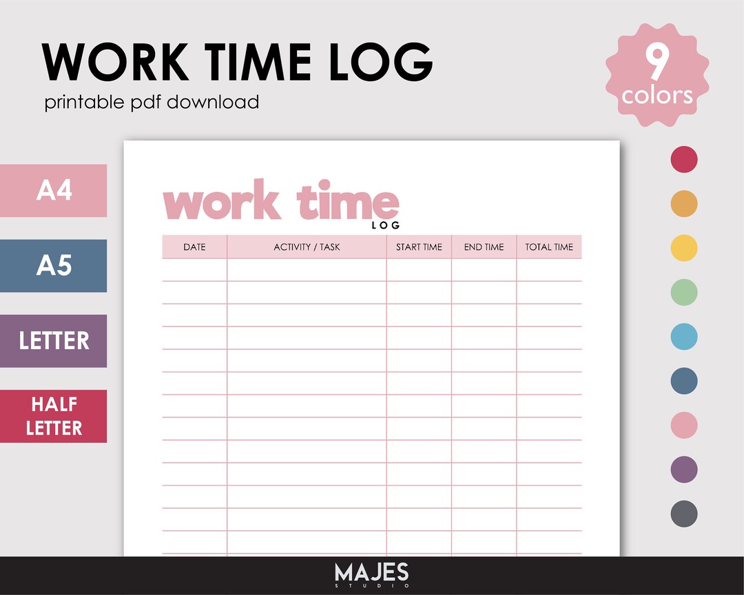 Work Time Tracker, Printable Time Log, Printable Work Log, Project Time ...