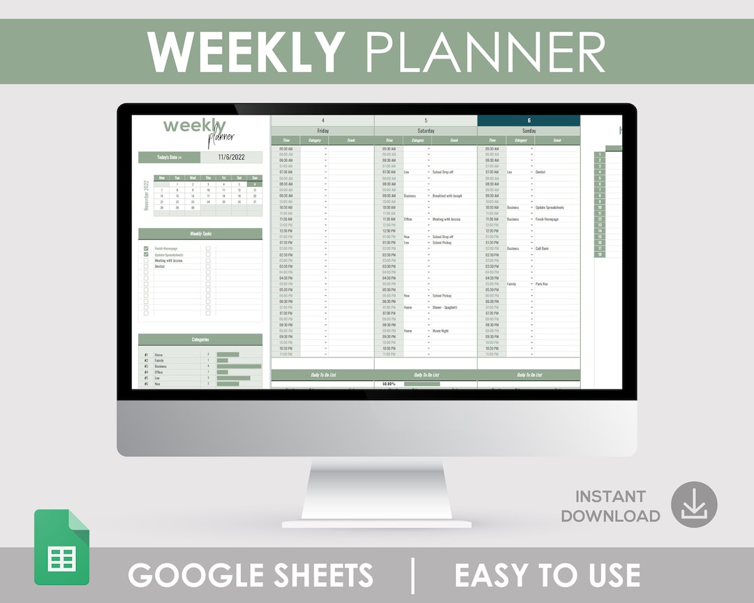 Weekly Planner to Do List Template, Monthly Calendar, Productivity ...