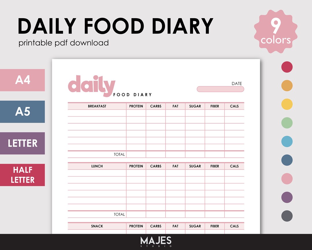 Daily Food Diary, Calorie Tracker, Health Planner (digital Download) - Etsy