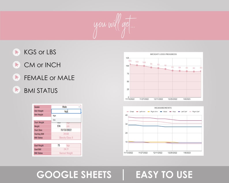 Weight Loss Tracker, Body Measurement Google Sheet (digital Download ...