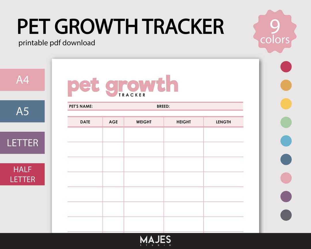 Pet Growth Log, Pet Growth Record, Cat Growth Journal, Dog Growth ...