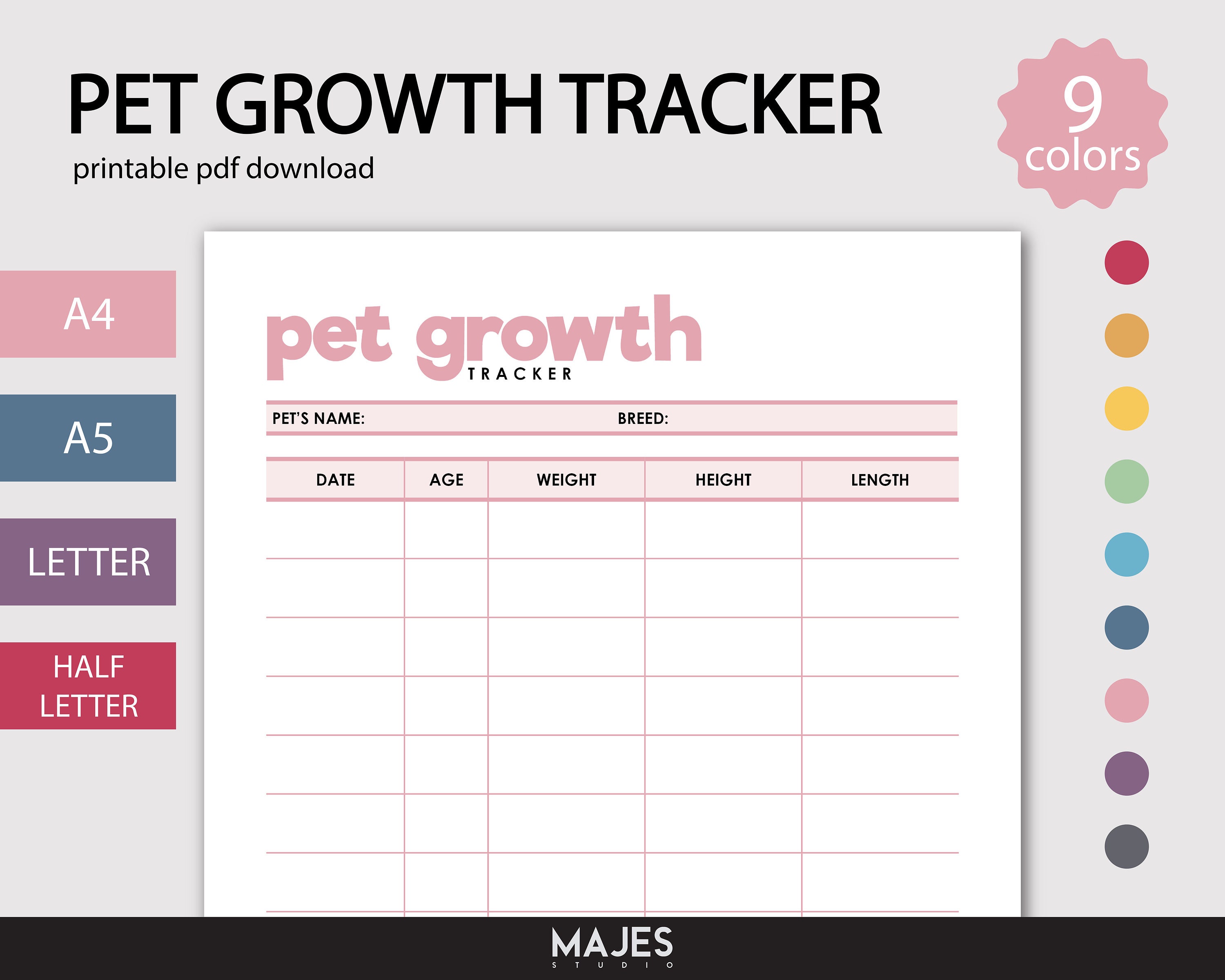 Pet Growth Log, Pet Growth Record, Cat Growth Journal, Dog Growth ...