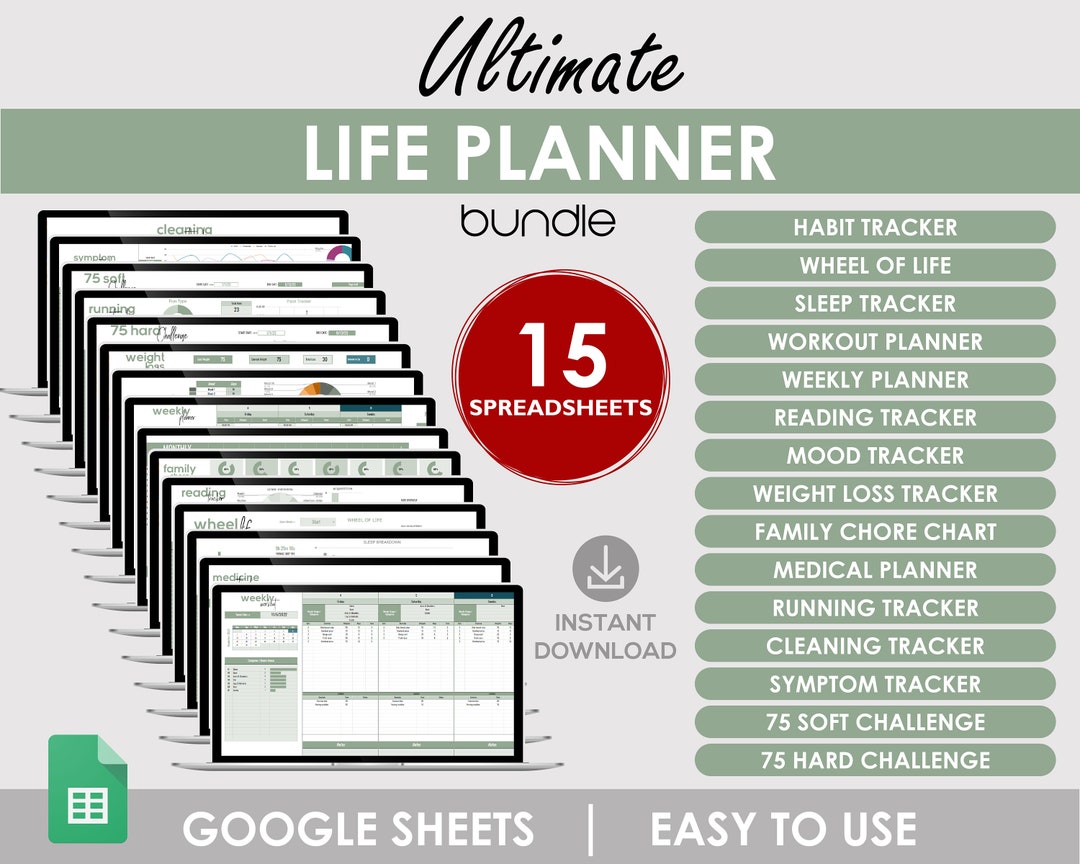 Habit Tracker Google Sheets Spreadsheets Bundle Wheel of Life Workout ...