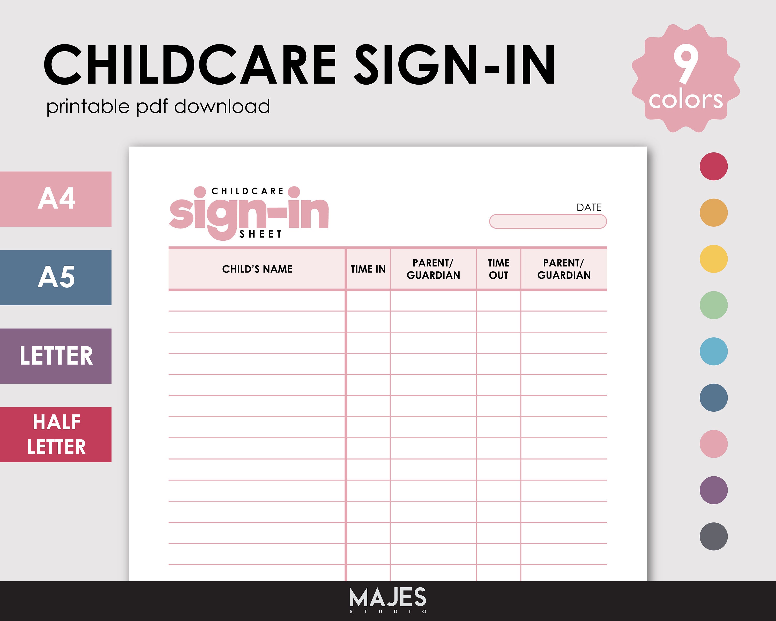 Childcare Sign In, Daycare Sign In, Sign in Template, Sign in Sheet ...