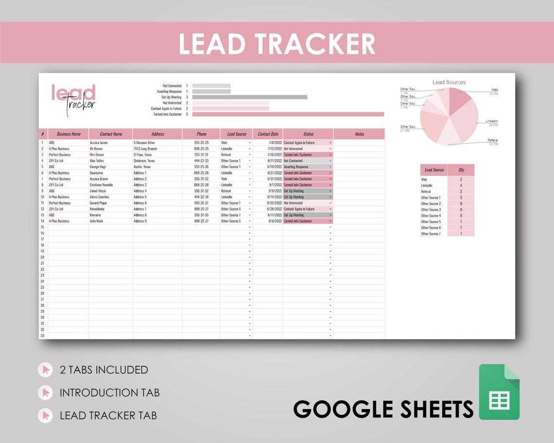 Lead Tracker Lead Spreadsheet Tracking Spreadsheet Sales - Etsy