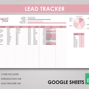 Lead Tracker, Lead Spreadsheet, Tracking Spreadsheet, Sales Tracker ...