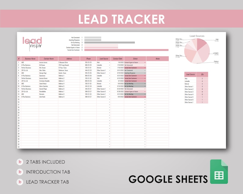 Lead Tracker, Lead Spreadsheet, Tracking Spreadsheet, Sales Tracker ...