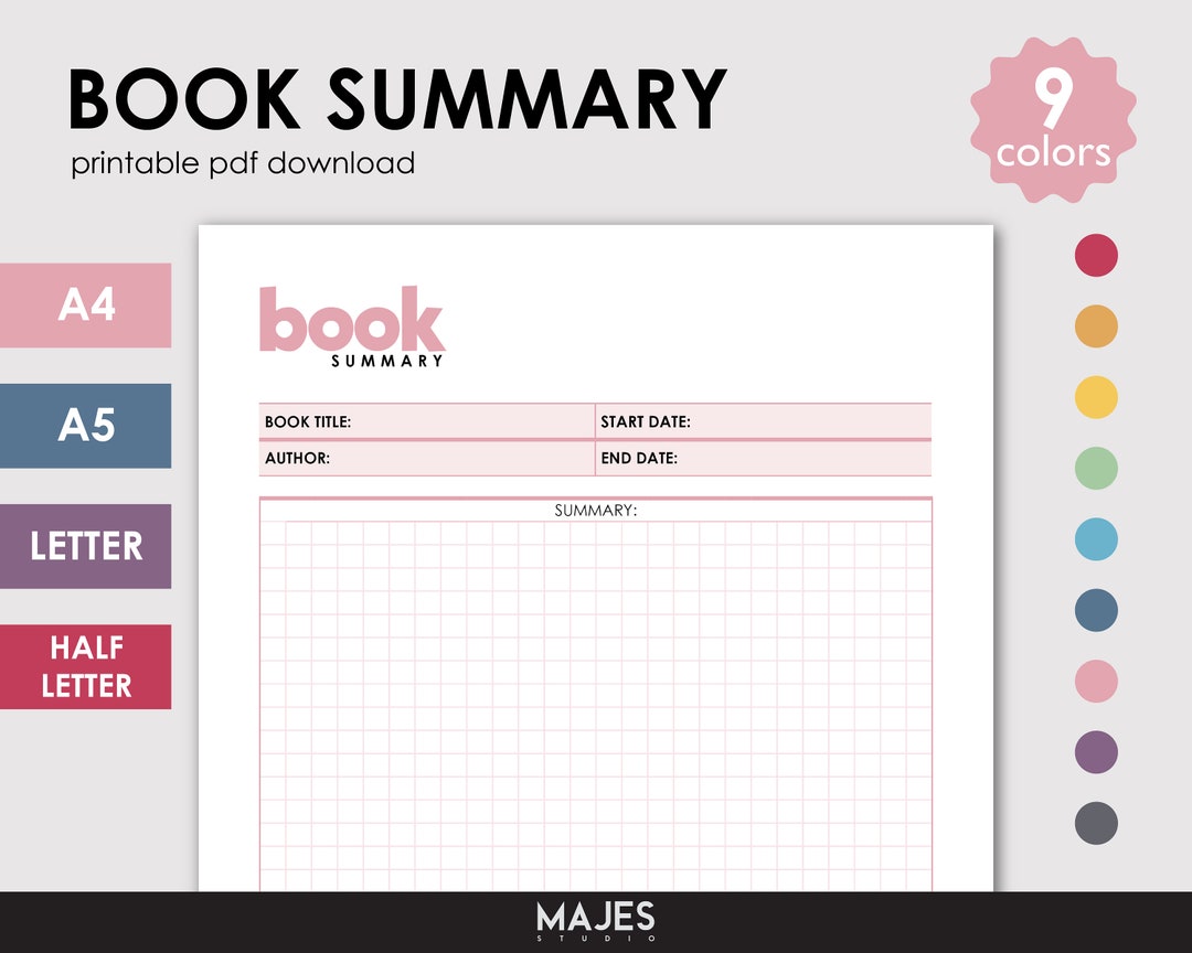 Book Summary Page, Book Summary Sheet, Book Summary Insert, Book Lover ...