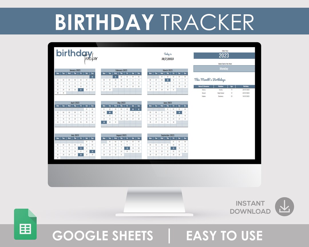 Birthday Reminders, Google Sheet Tracker, Event Calendar, Birthdate ...