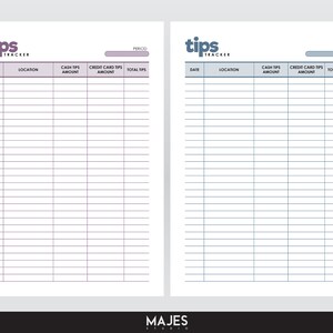Tip Tracker, Credit Tips Tracker, Tips Tracking Sheet, Tips Income ...