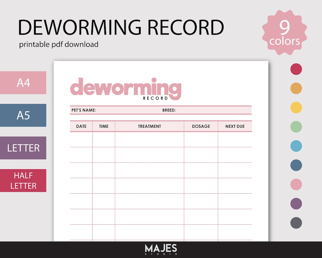 Dewormer Schedule, Horse Deworming, Puppy Health Record, Printable Dog ...