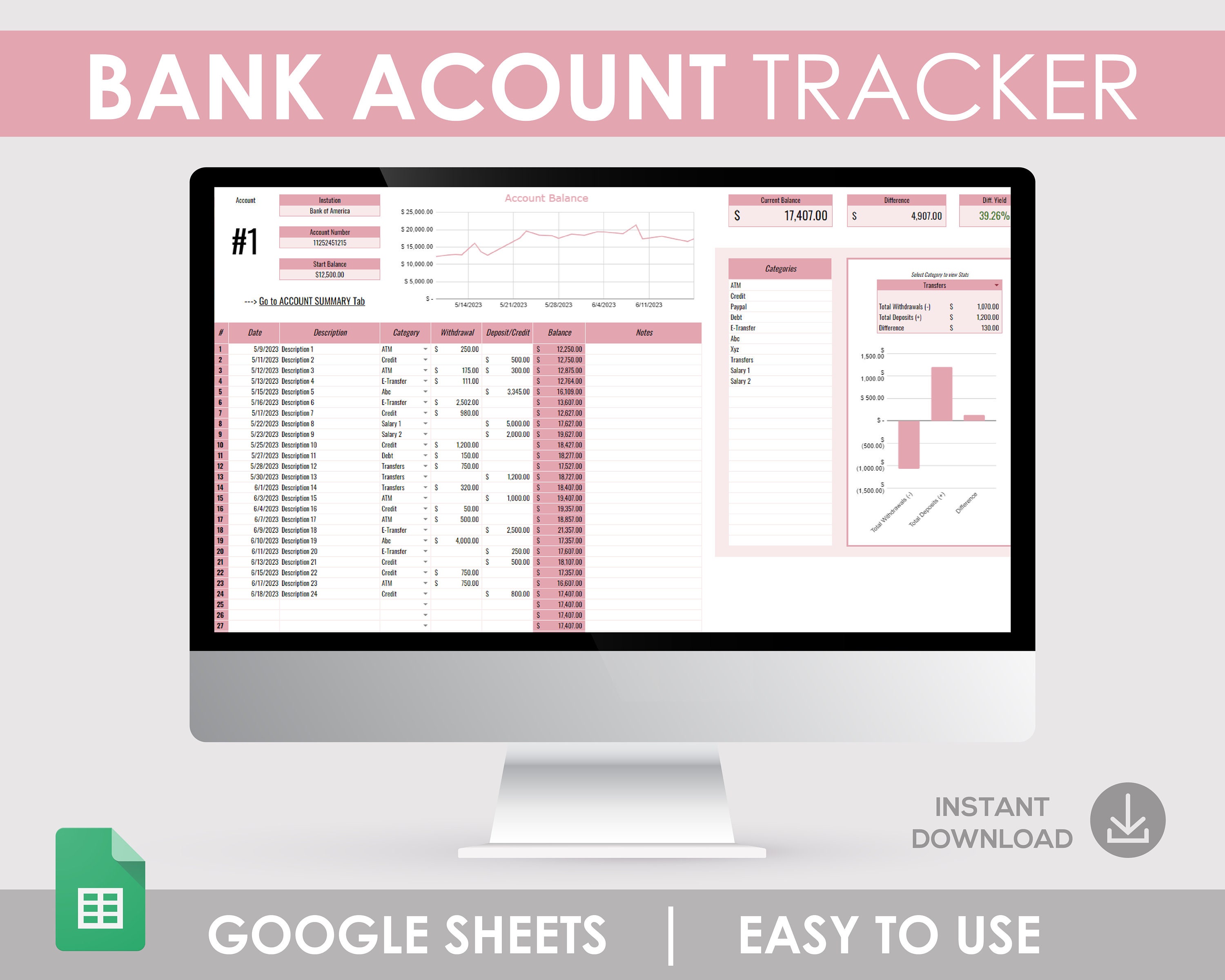 Account Organizer, Money Tracker, Budget Excel, Finance Tracker ...
