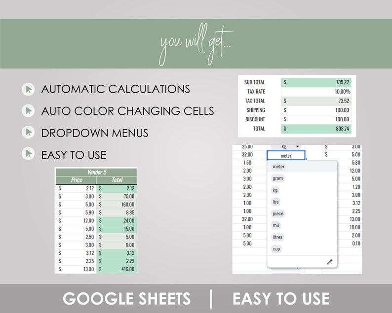 Price Comparison Tracker, Vendor List Google Sheet (digital Download ...