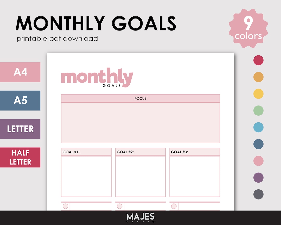 Monthly Goals, Monthly Goal Planner, Goals Printable, Monthly Template ...