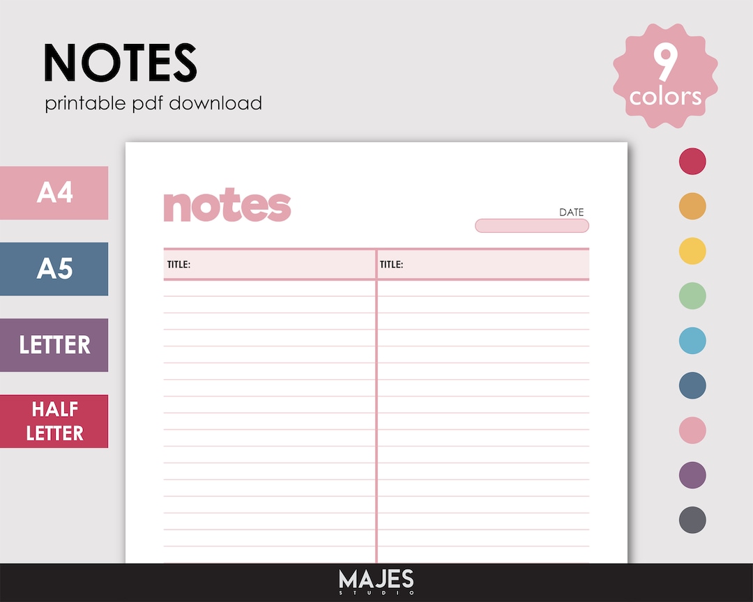Notes Page Printable, Lined Notes, Writing Paper, Note Template, Note ...
