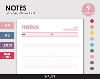 Notes Page Printable, Lined Notes, Writing Paper, Note Template, Note ...