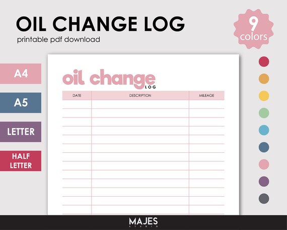 Oil Change Log Digital Download Oil Change Tracker Oil - Etsy Canada